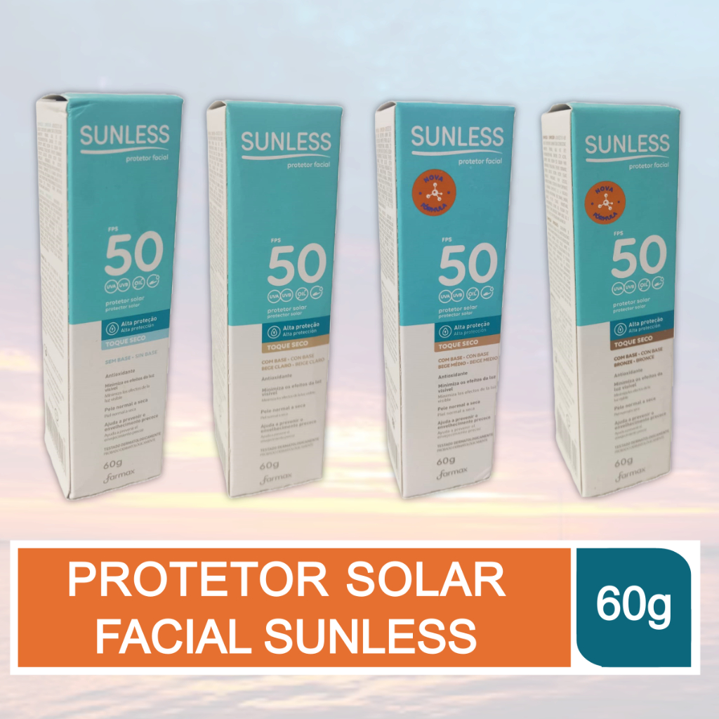 PROTETOR SOLAR FACIAL FPS 50 TOQUE SECO SUNLESS - 60G | Shopee Brasil