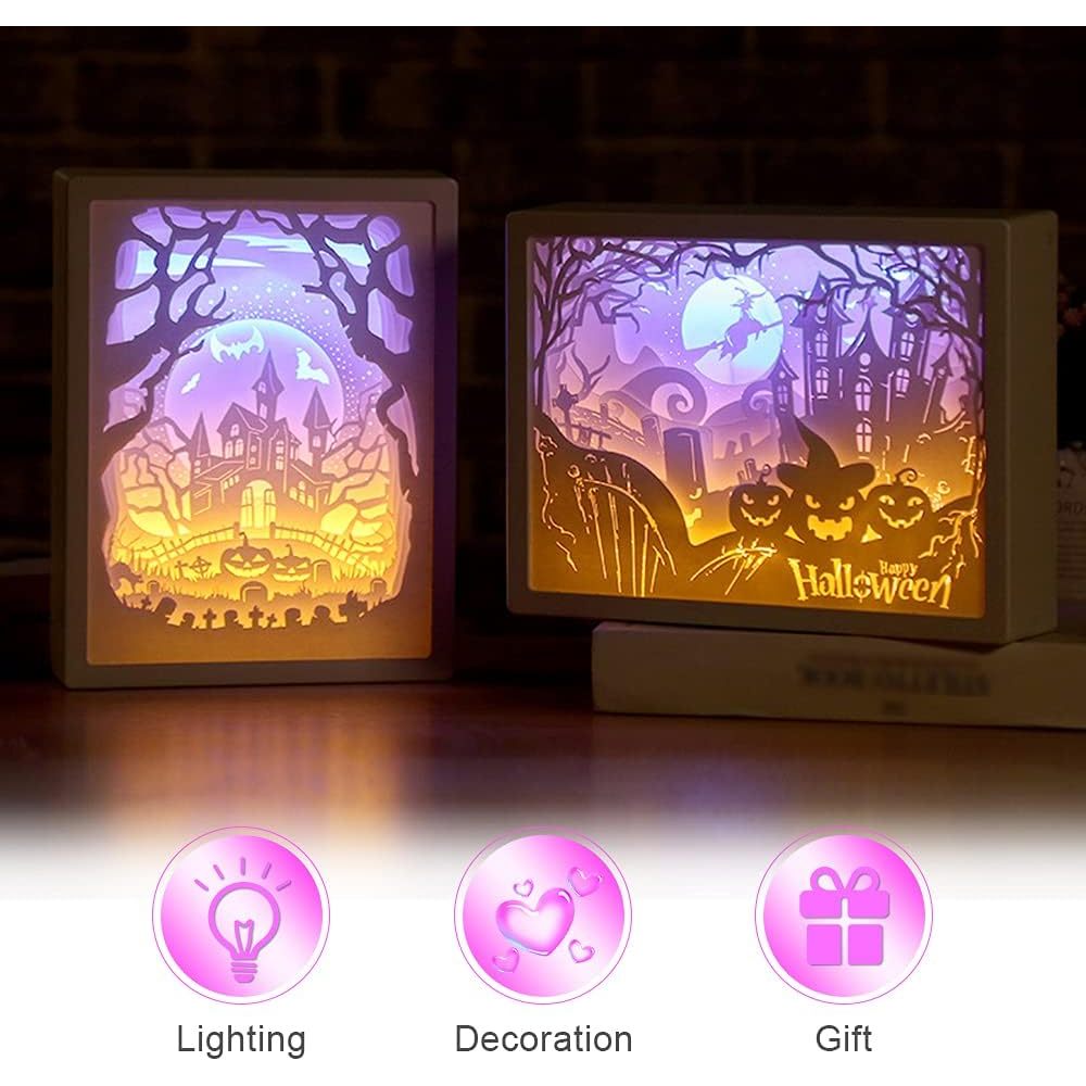 Lâmpada noturna de escultura em papel 3D LED Papercut caixa de luz ...