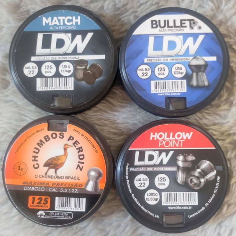 Kit c/4 cx Chumbinhosda Marca LDW Modelos - Bullet, Match, Hollow Point ...