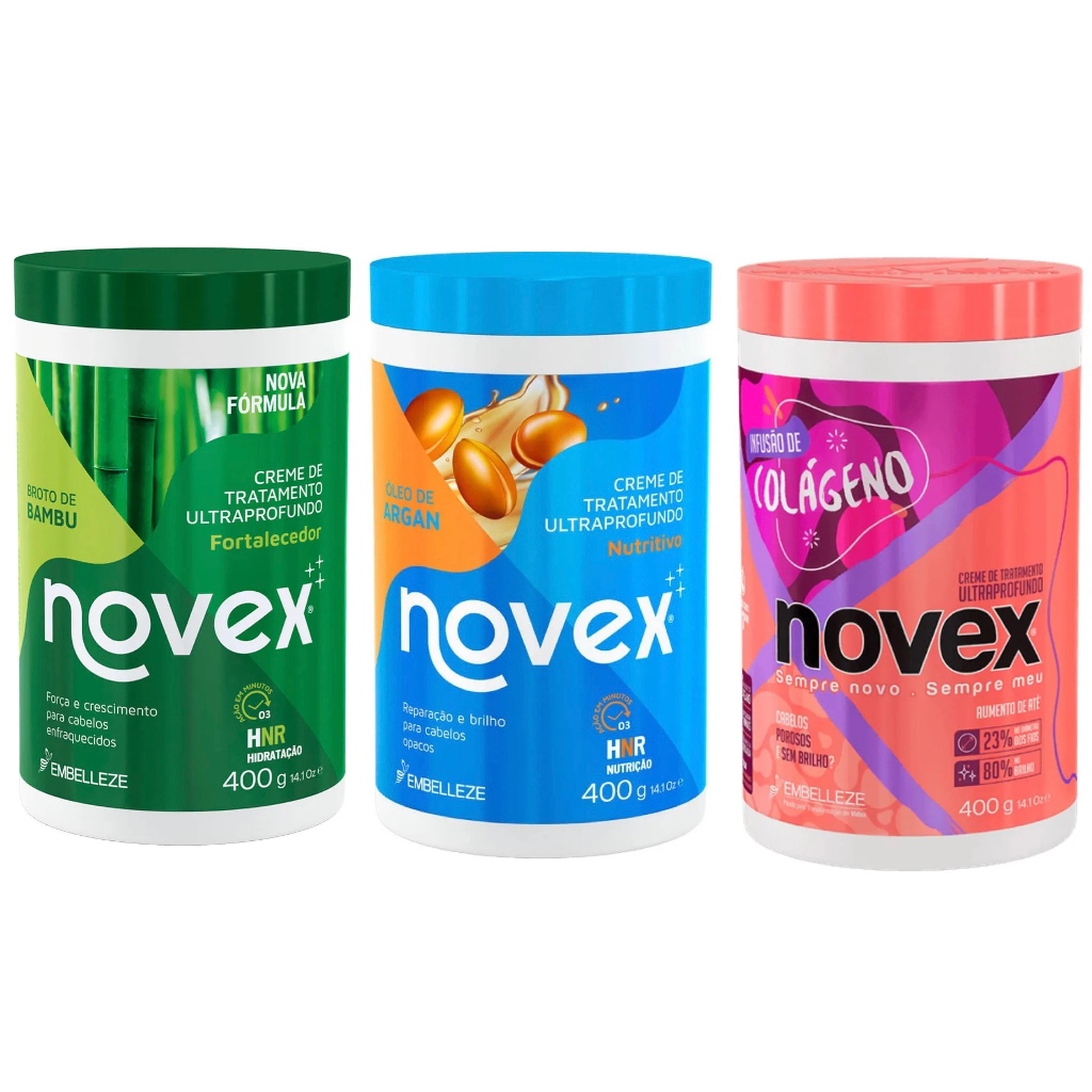 Kit Cronograma Capilar Novex Creme de Tratamento Broto de Bambu + Oléo de Argan + Infusão ...