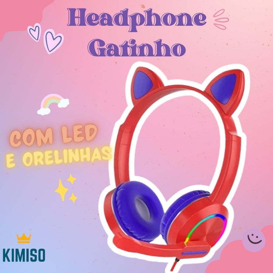 Fone de Ouvido Com Fio Fone Gatinho Headset CAT Gamer Orelha De Gato ...