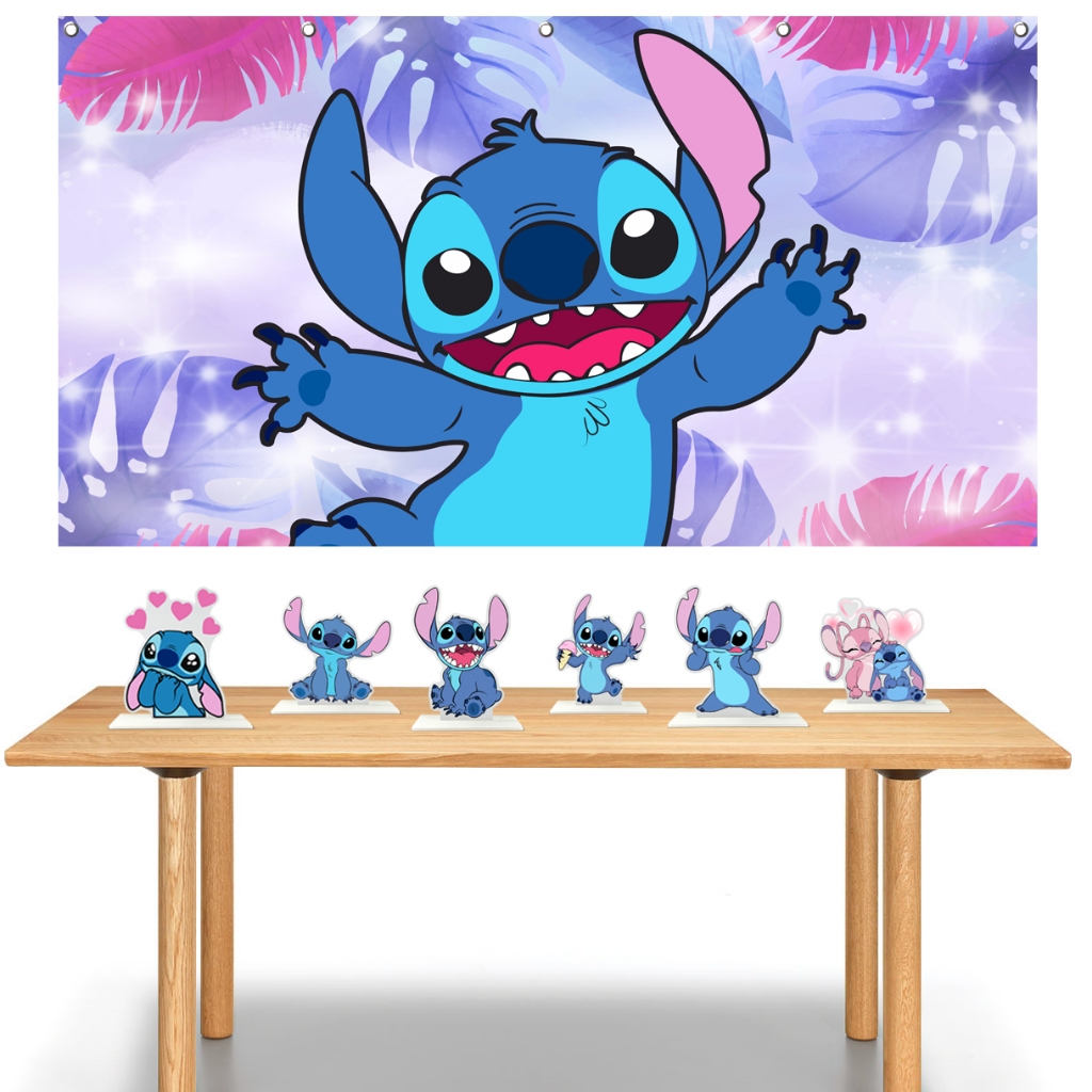 Kit Festa Stitch painel em lona + 6 displays de 20cm de altura | Shopee ...