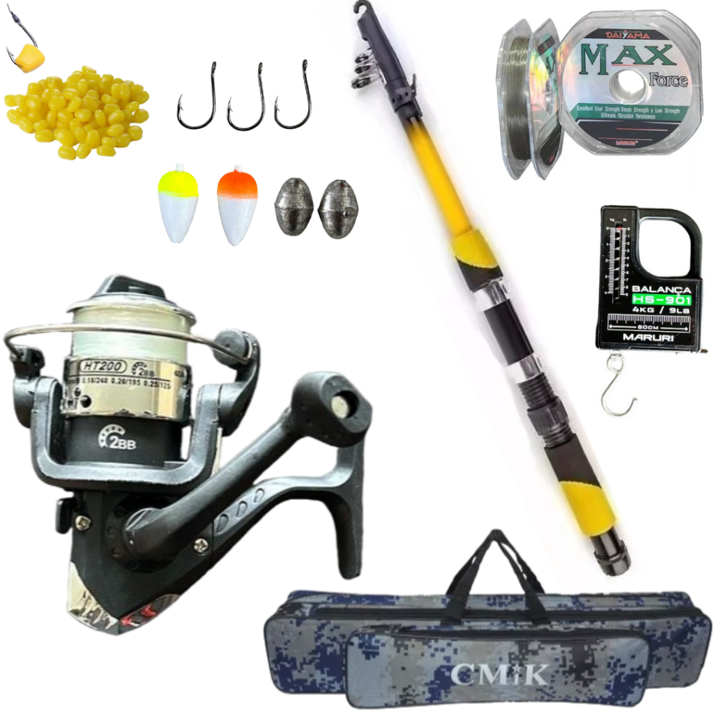 Kit Pesqueiro Molinete CMIK Ht 200 C/ Linha + Vara CMIK 1.70m + Itens de Pesca | Shopee Brasil