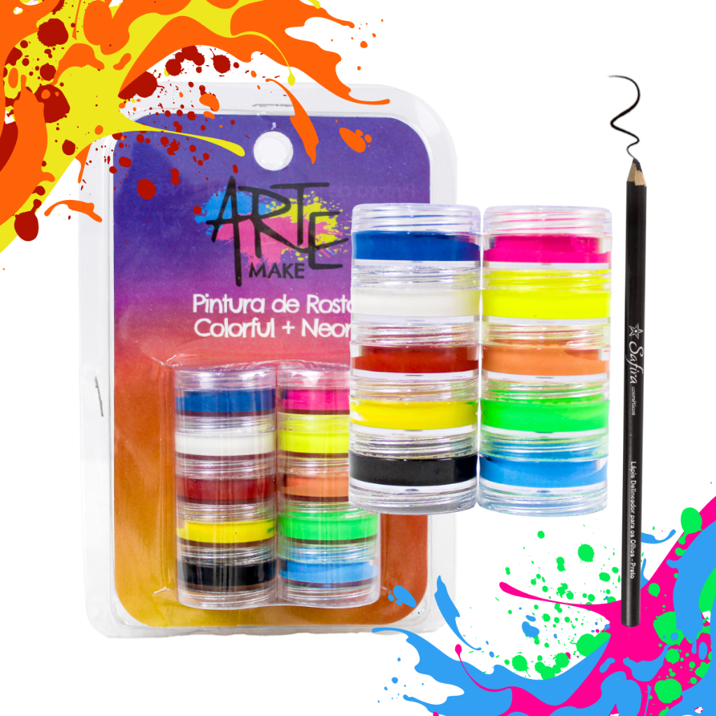 Kit Pintura De Rosto 10 Cores Colorful + Neon Tinta Facial, Palhaço ...