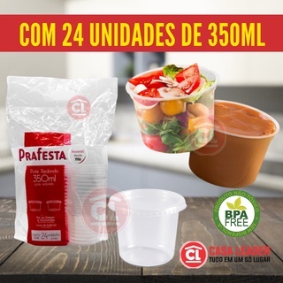 Pote de Plástico Descartável para Alimentos Redondo com Tampa 350ml com 24 Unidades Prafesta ...