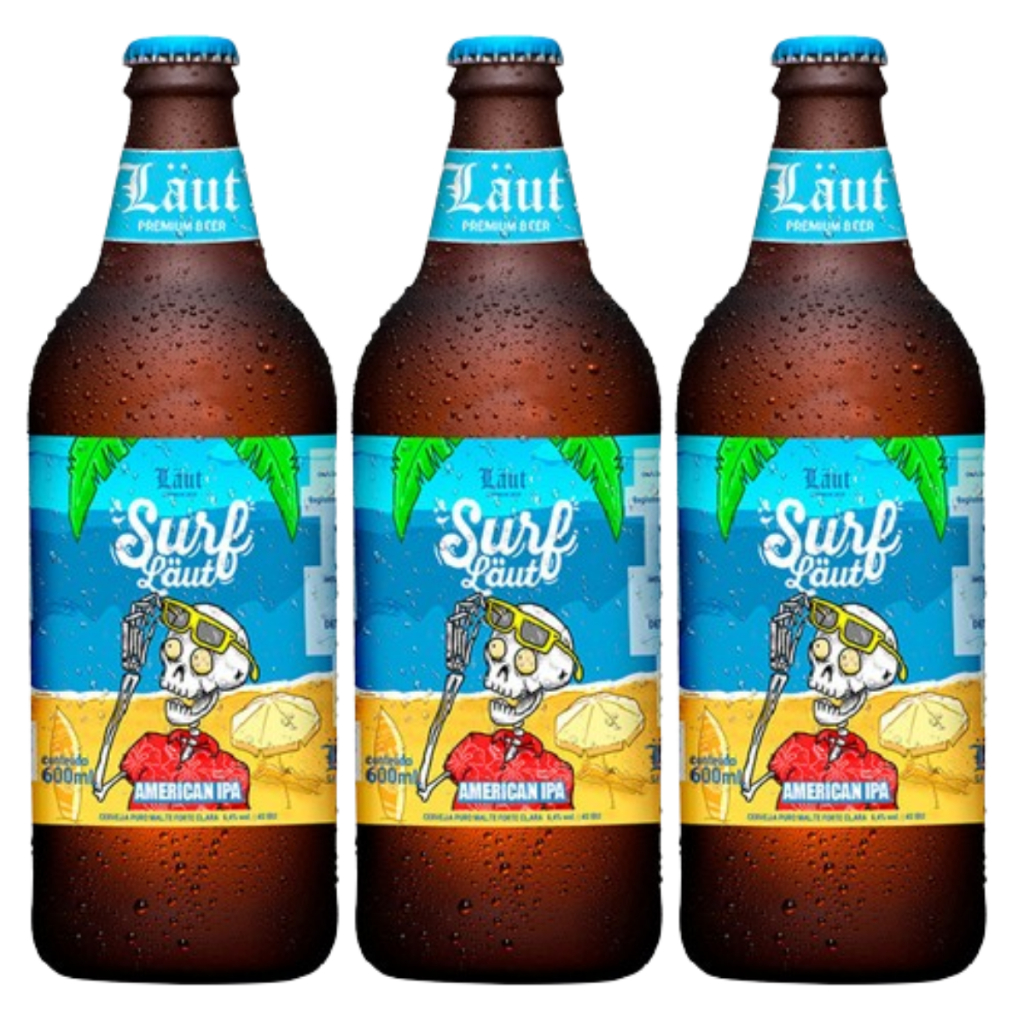 Kit 3 Cervejas Artesanais Puro Malte Surf Läut American Ipa 600 ml ...