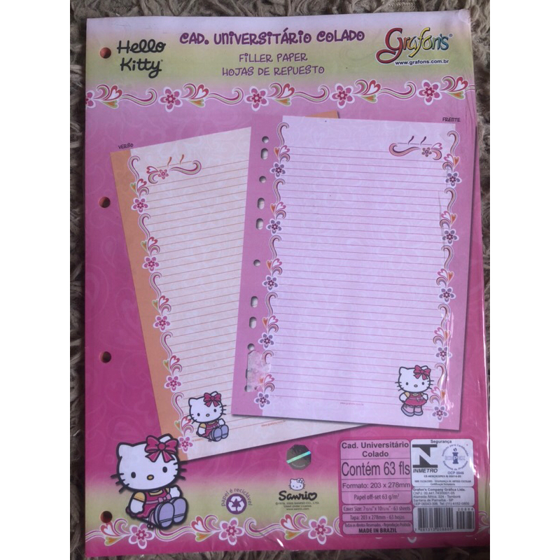 Refil/Bloco para Fichário Coleção Hello Kitty A4 | Shopee Brasil