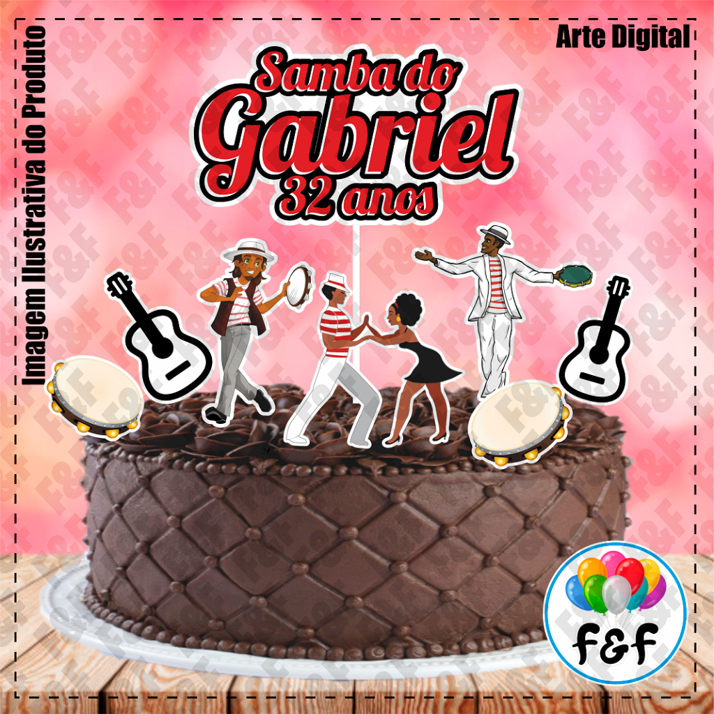Topper Topo de Bolo Personalizado C/ Nome E Idade Samba Pagode | Shopee ...