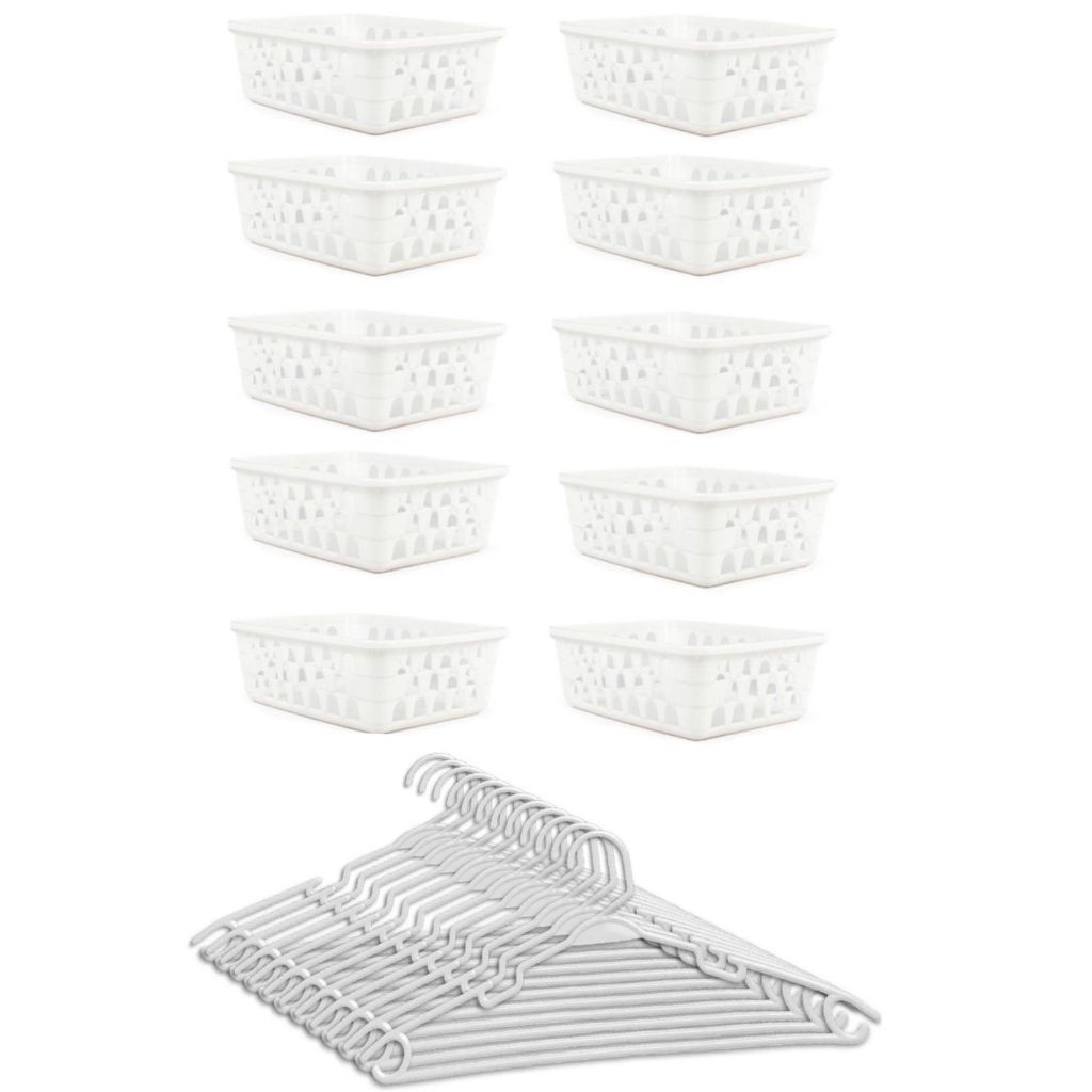 Kit guarda roupa 20 cabide infantil 10 cesto multiuso branco | Shopee ...
