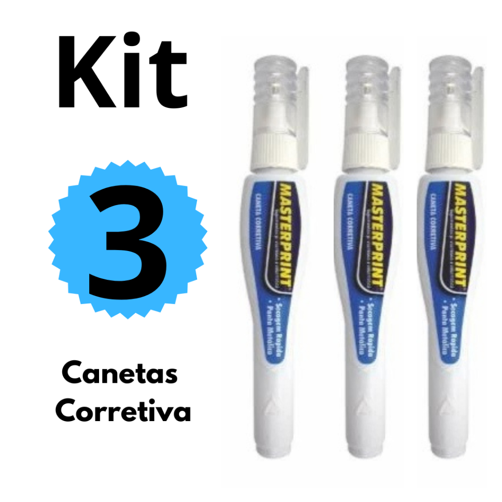 kit 3 Canetas Corretiva 7ml Corretivos em Caneta Masterprint | Shopee Brasil