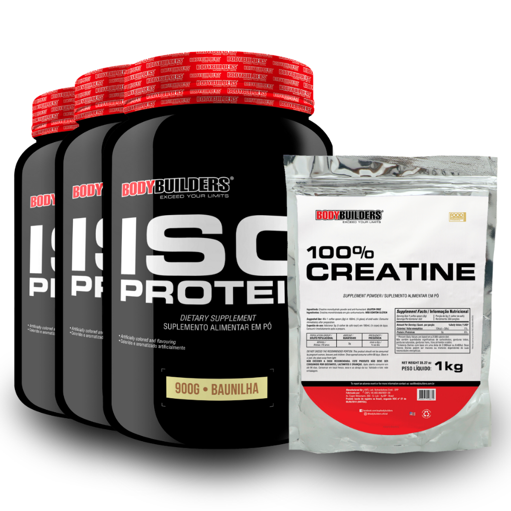 Kit 3x Iso Protein 900g + Creatina 100% Pura 1kg - Bodybuilders ...