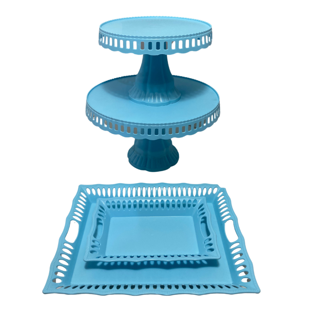 Kit Boleira Azul com 2 Bandejas de Doces para Decoração Festa | Shopee ...