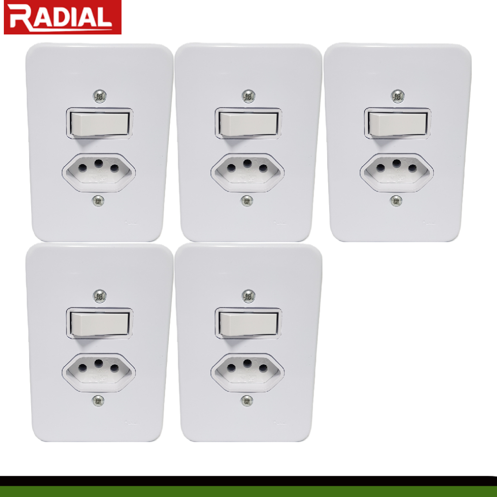 Kit 5un Tomada 20A Com Interruptor Apagador Simples 110v-220v | Shopee ...