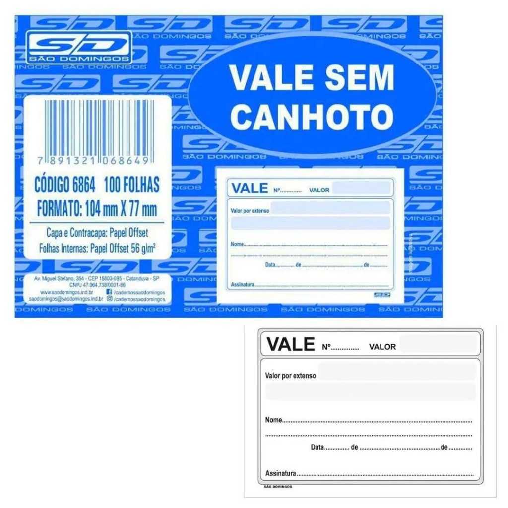 5 Talão Vale Sem Canhoto 104mmx75mm 100 Folhas | Shopee Brasil