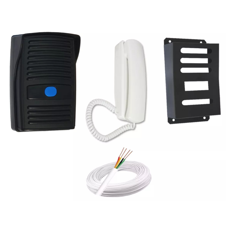 Kit Interfone Preto c/ Capa antivandalismo e 50 metros de cabo completo ...