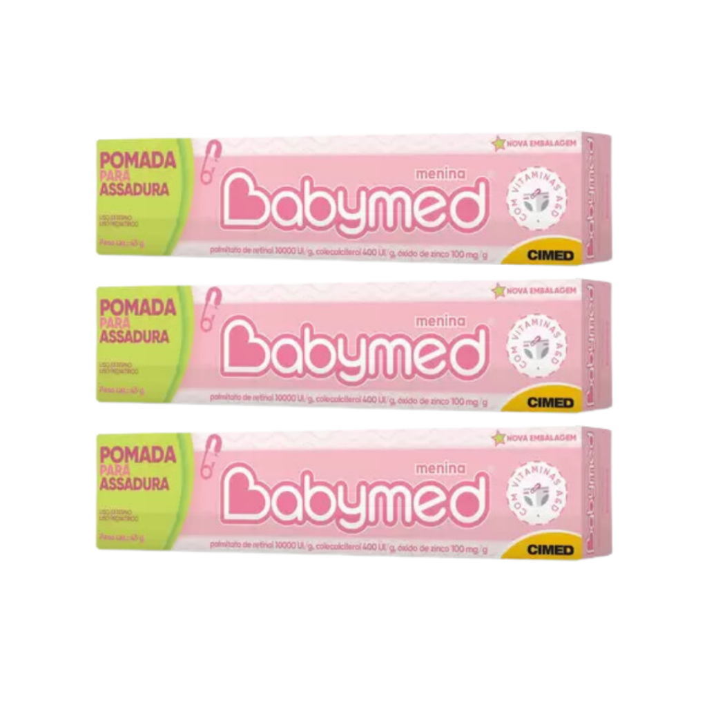 KIT 03 UNIDADE - POMADA ASSADURA BABYMED 45GR MENINA - Faz a Boa!