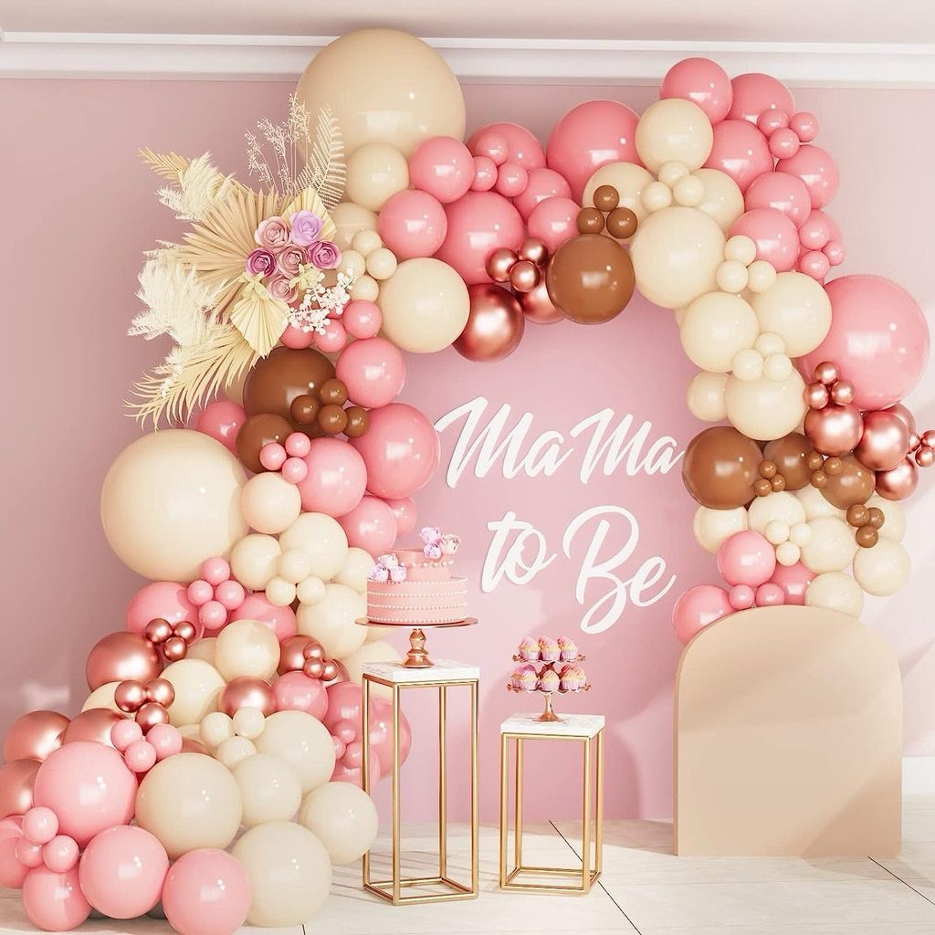 Balão de aniversário kit 154 balões - Chá de bebê - Rosa + Bege ...