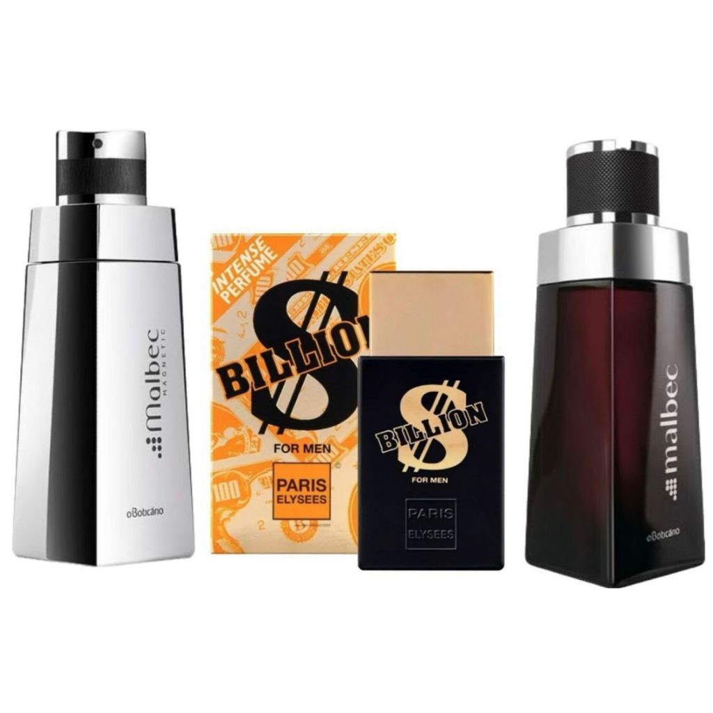 KIT 3 perfumes 100 exclusivos silver billion malbec black khouros kaiak ...