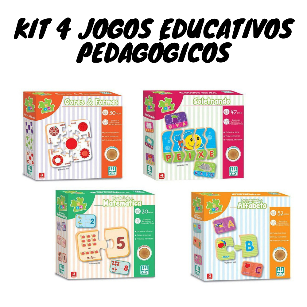 Kit 4 Jogos Pedagógicos Educativos Em Madeira - Nig Brinquedos | Shopee Brasil
