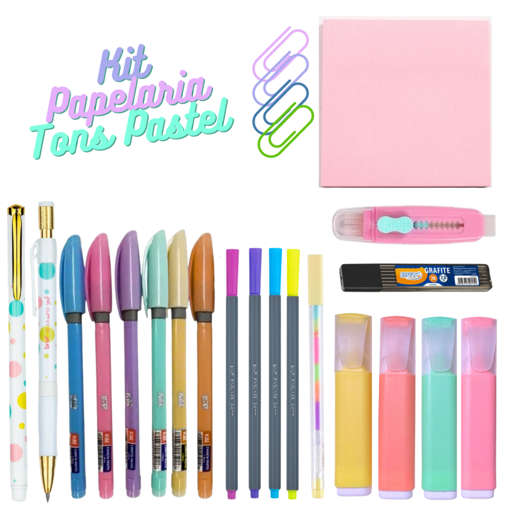Kit Papelaria Material Escolar 20 Ítens Tons Pastel | Shopee Brasil