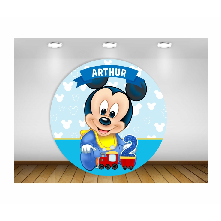 Painel de Festa Redondo Mickey Baby Painel do Mickey Painel de Lona ...