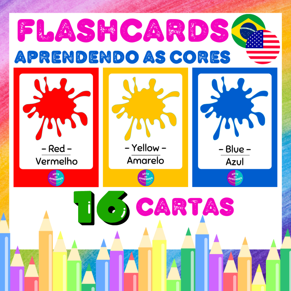 Kit 16 Flashcards / Cartas - Aprendendo as Cores em Português e Inglês ...