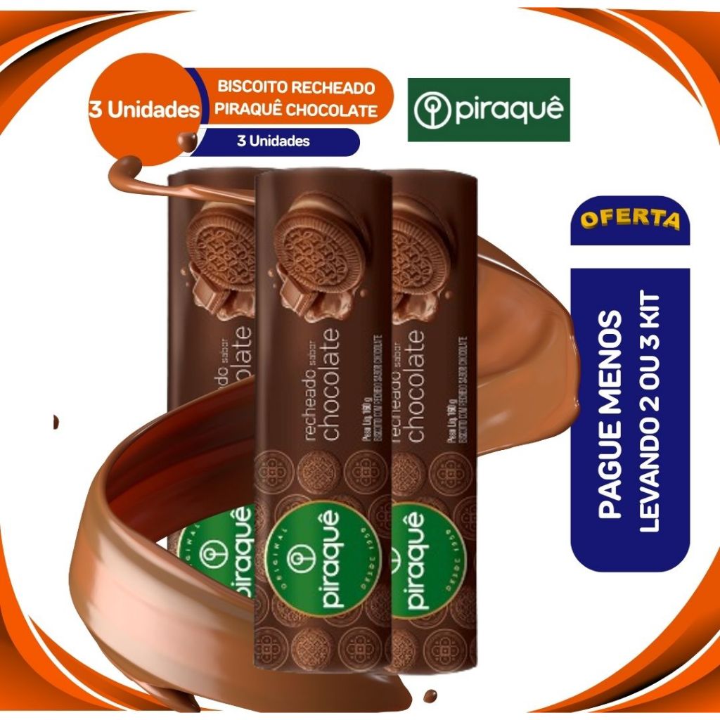 Biscoito Recheado Piraquê Chocolate 160g - 3 Unidades | Shopee Brasil