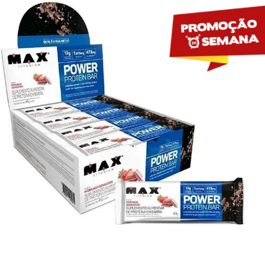 Barra Proteina Max Titanium Power Protein Bar 41g - caixa com 12 unidades - Faz a Boa!