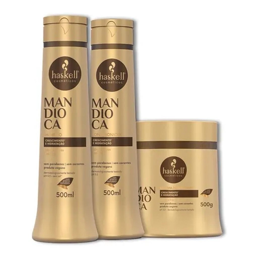 Kit Haskell Mandioca Shampoo 500 ml + Condicionador 500ml + Mascara 500gr | Shopee Brasil