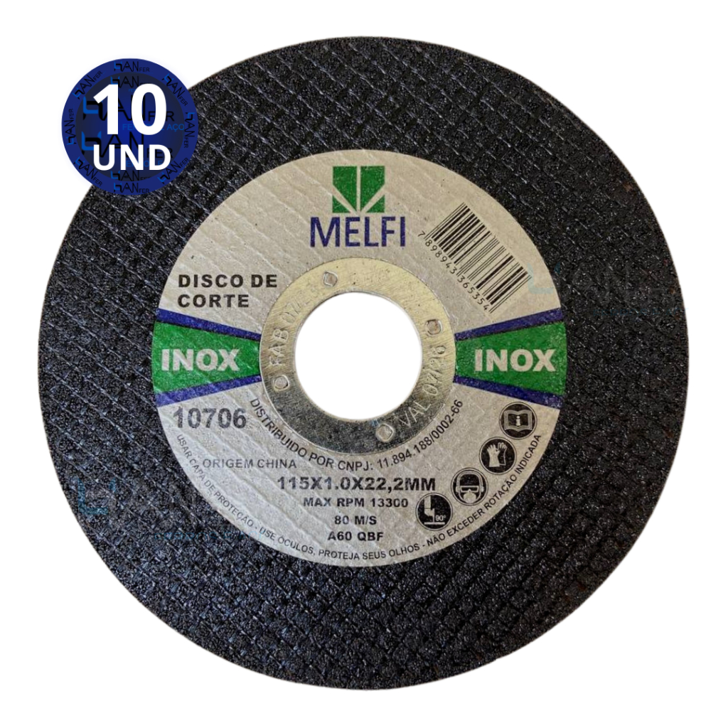 Kit 10 Disco de Corte Fino Aço Inox Metal e Ferro 115 x 1,0 x 22,23 ...