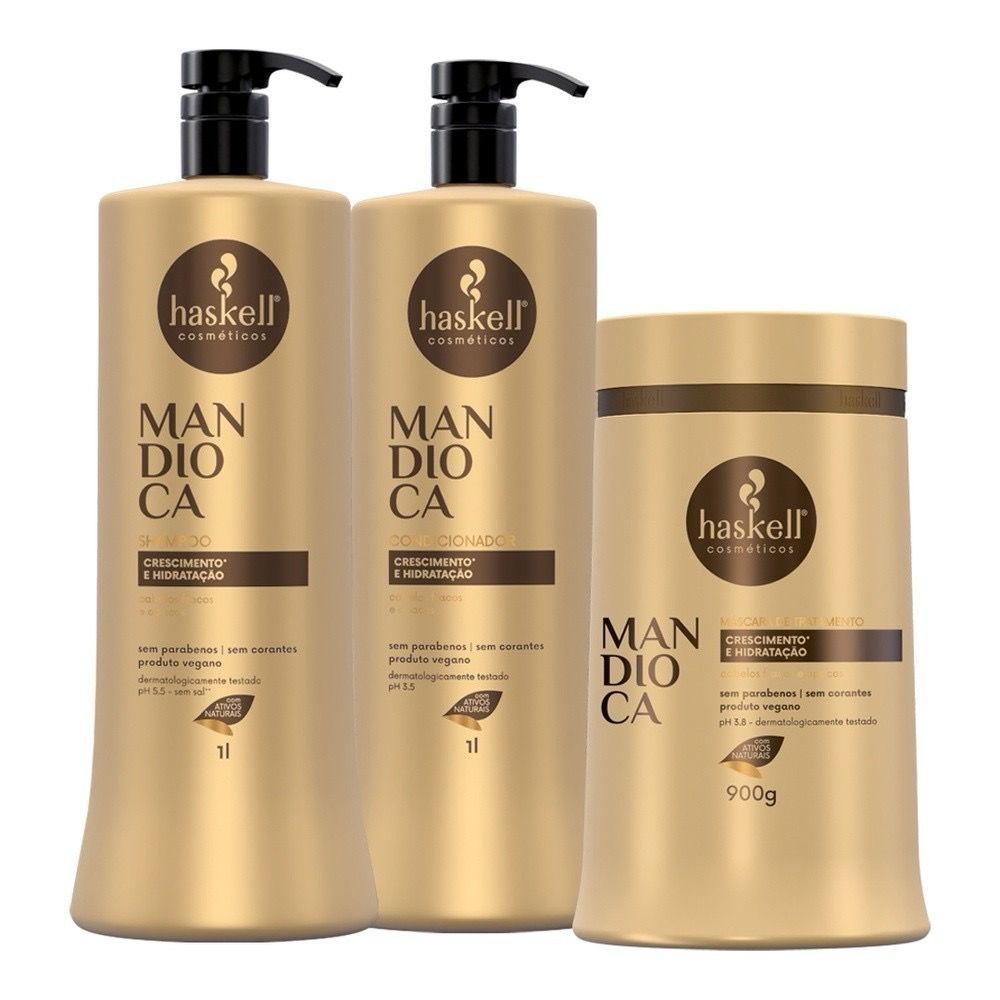 Kit Haskell Mandioca Shampoo Condicionador e Mascara 1 Litro | Shopee Brasil