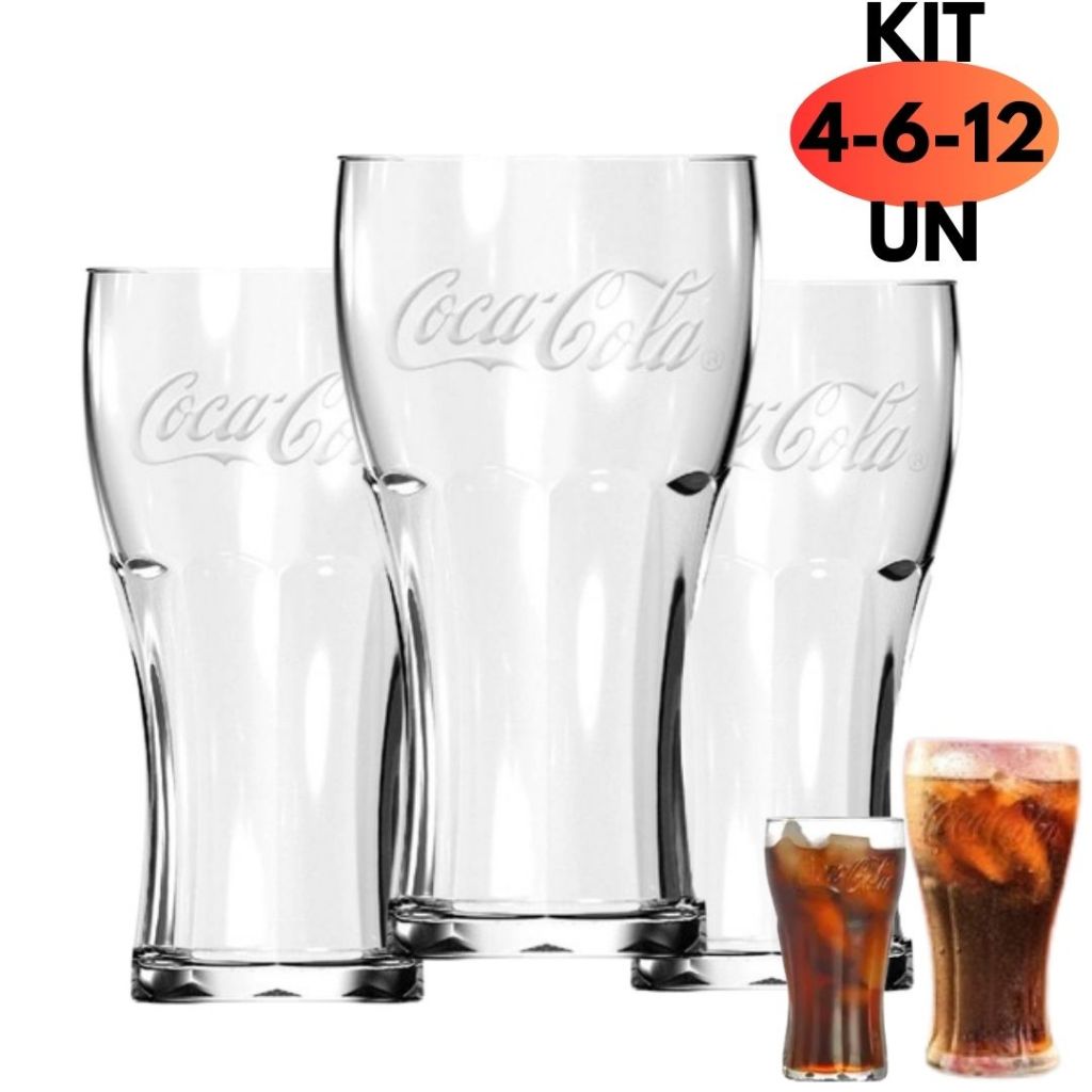 Jogo 4-6-12 Copos Coca Vidro 470ML Contour Transparente Resistente ...