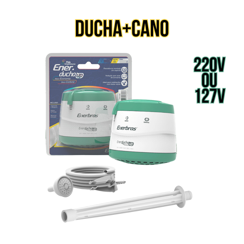 Ducha Enerducha Up 3 Temperaturas Chuveiro Verde 127v ou 220v + Cano ...