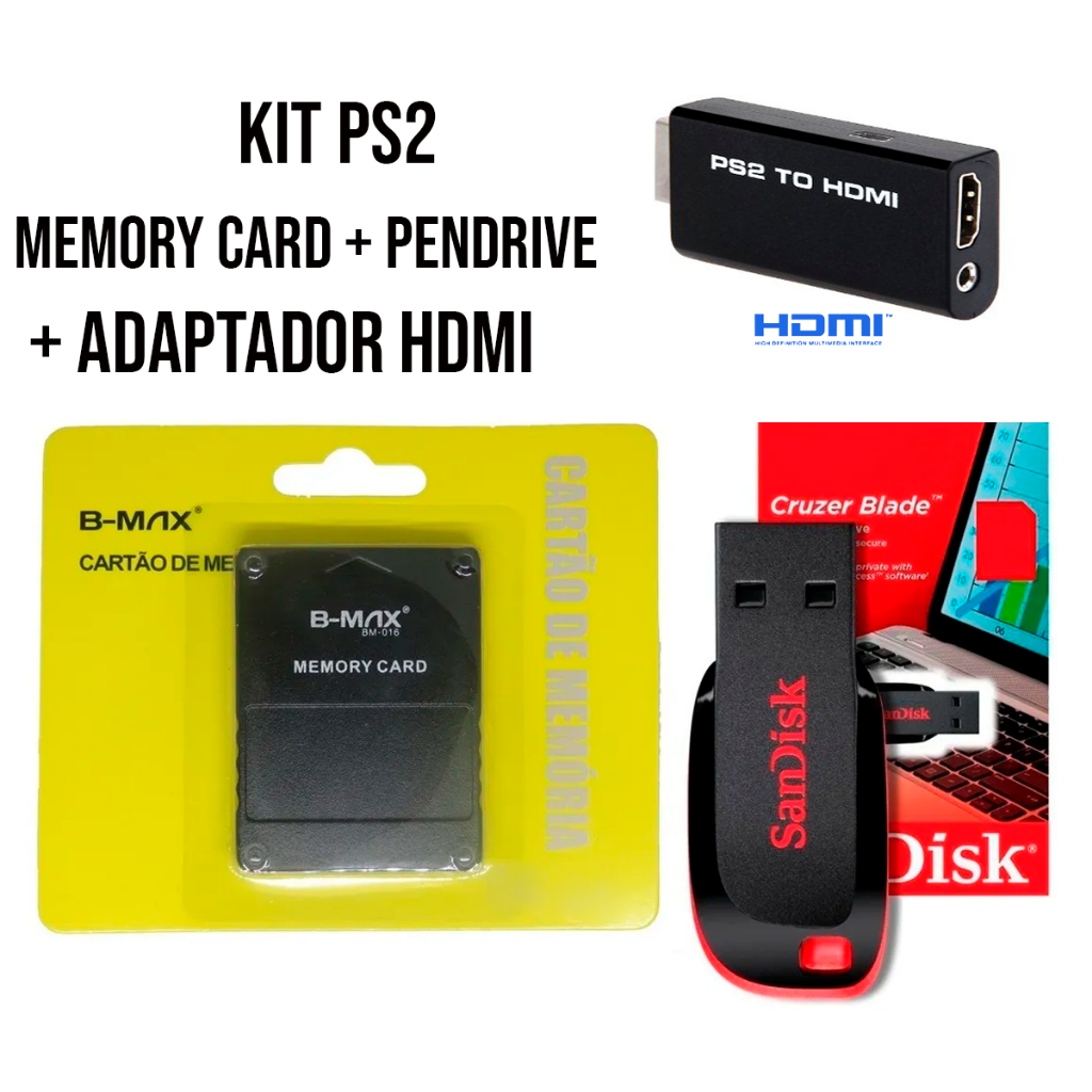 Kit Upgrade PS2 Memory Card Preparado + Pendrive 64gb + Adaptador HDMI ...