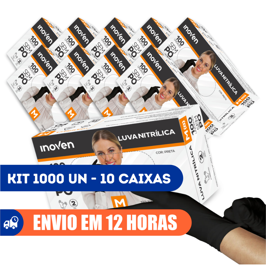 Luva Nitrílica Preta Sem Po 1000un Profissional Inoven | Shopee Brasil