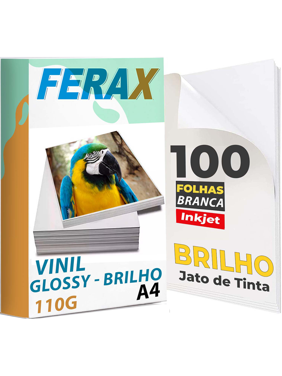 100 Folhas de Papel Vinil Branco Brilho Adesivo 110g A4 Para Impressora Jato de Tinta - Prova d ...