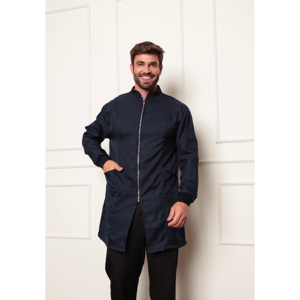 Jaleco Masculino Oxford Premium Zíper Punhos Veneto Azul Marinho ...