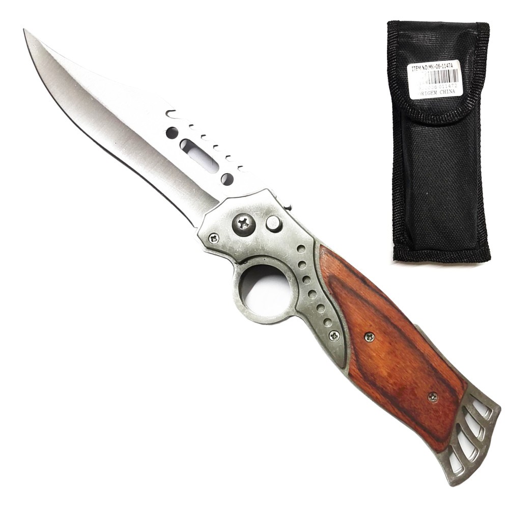 Canivete Automático Aço com Madeira Tático Afiado Retrátil Militar ...