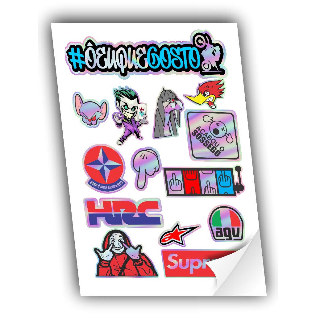 Adesivos Stickers Cartelas Figurinhas Holografico para Moto Bike Carro Moto Capacete ...