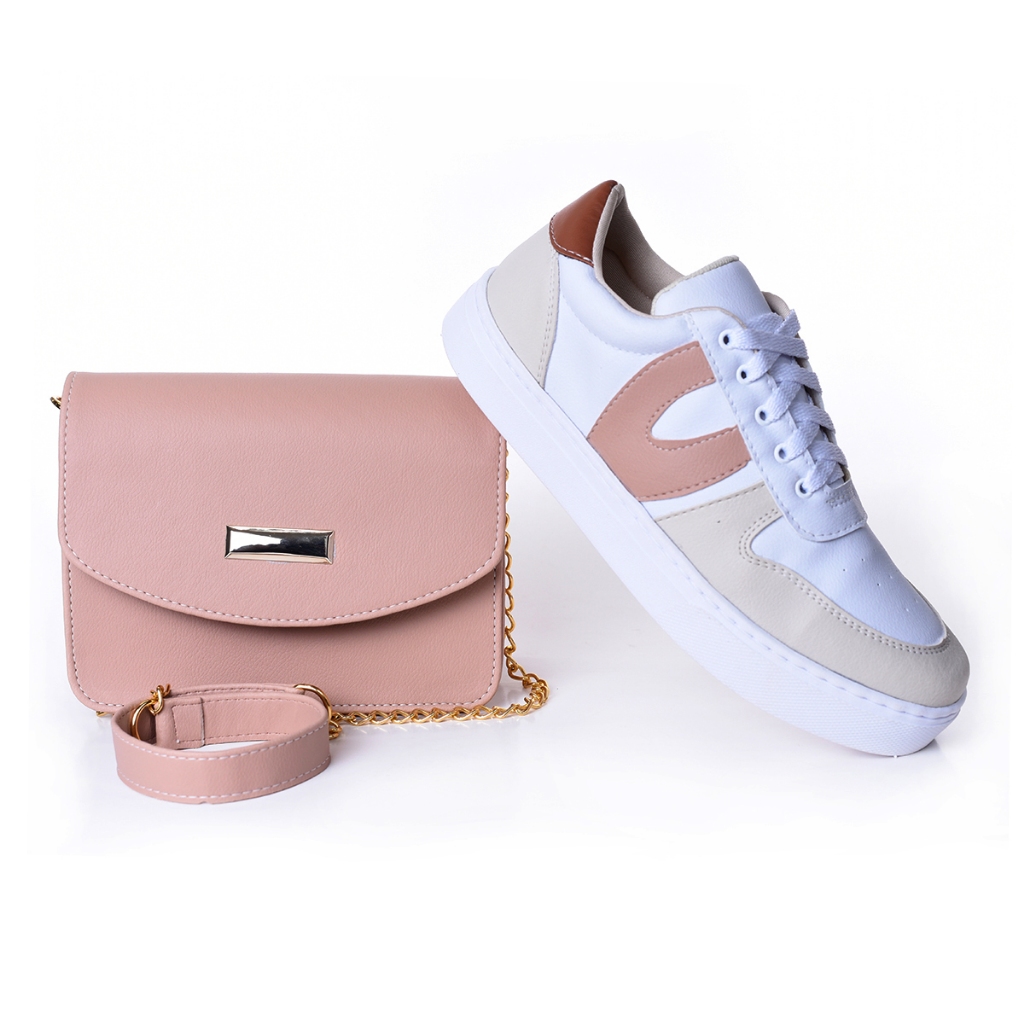 Kit Blogueira Bolsa Clutch Tenis Feminino Nude | Shopee Brasil