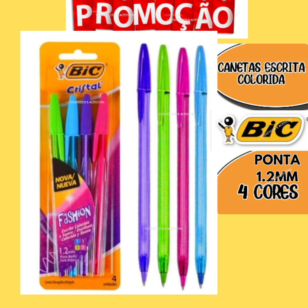 Canetas Colorida Bic Cristal Fashion Kit Caneta com 4 Cores escrita 1 ...