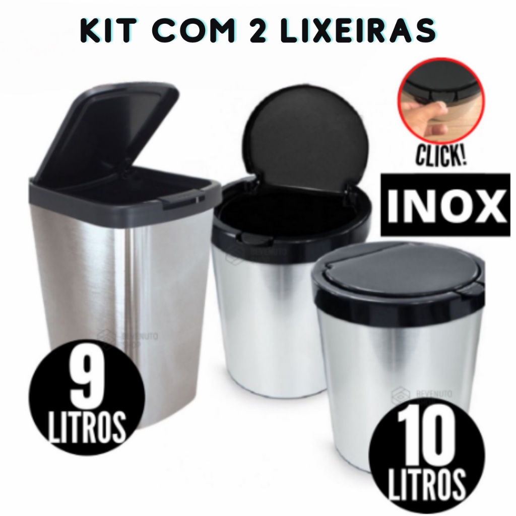Lixeira Cesto de Lixo 10 Litros Tampa Click Label + Lixeira Cesto de ...