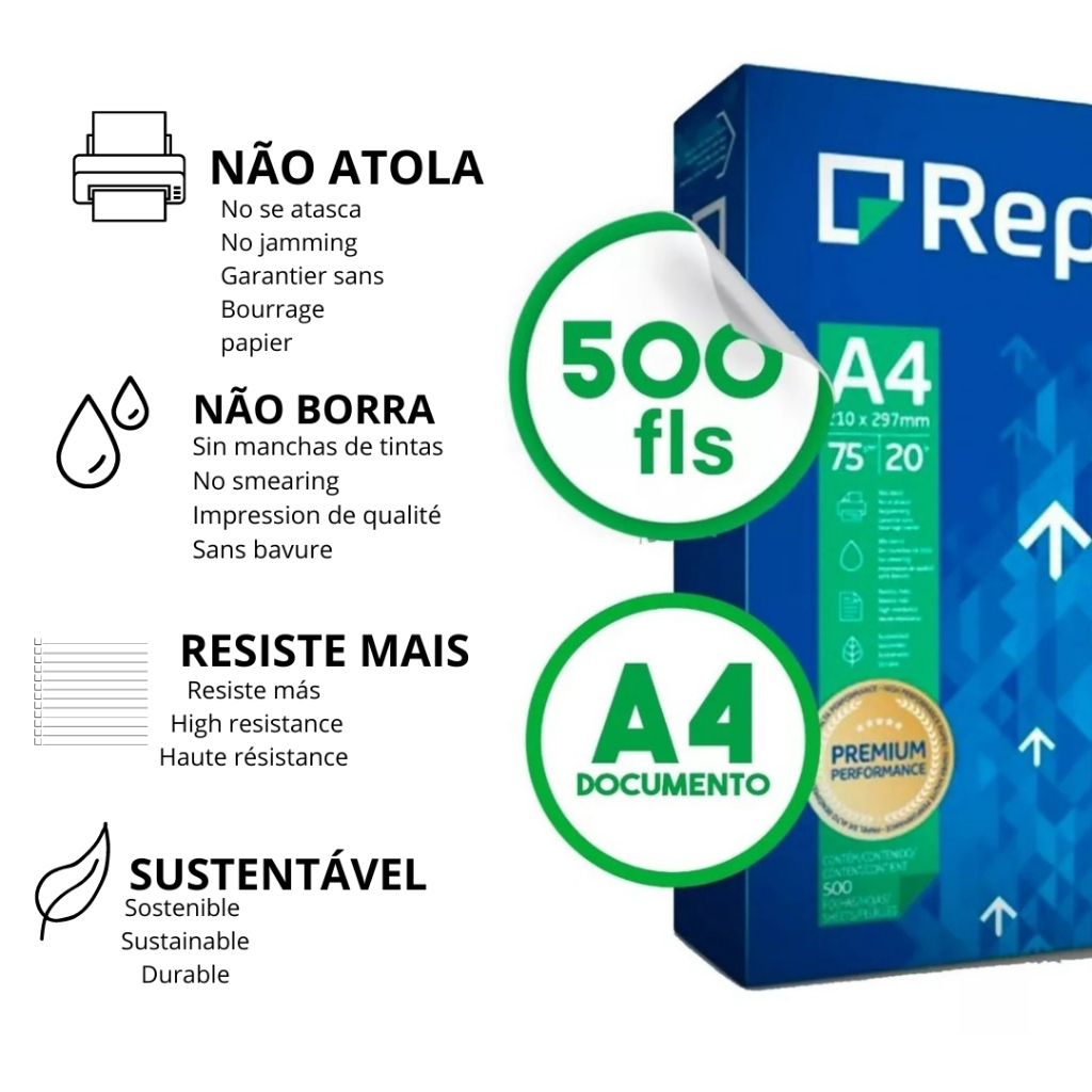 Papel Report Branco 500 FOLHAS A4 75g Impressao Ofício 210x297mm Resma | Shopee Brasil
