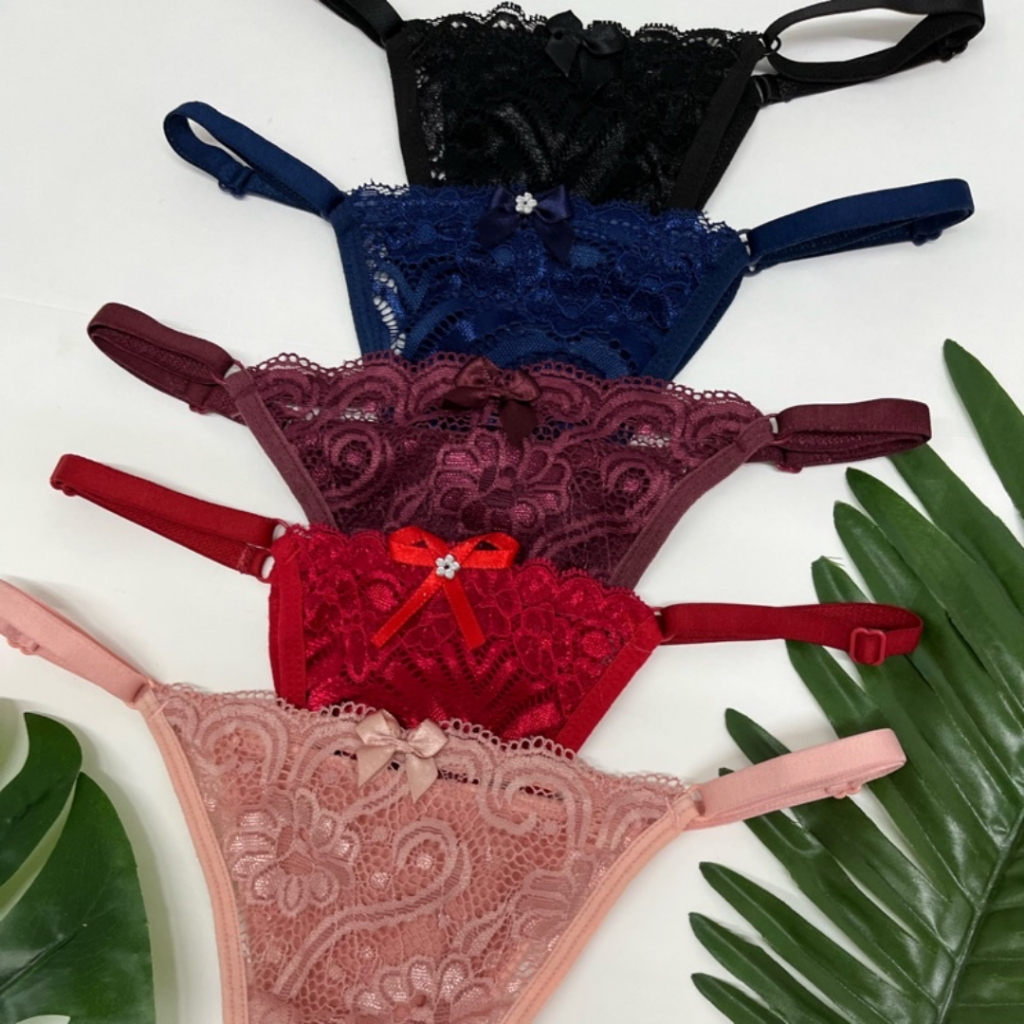 Kit 8 Tangas Em Renda Sexy Calcinha Feminina Com Regulagem Fio Dental