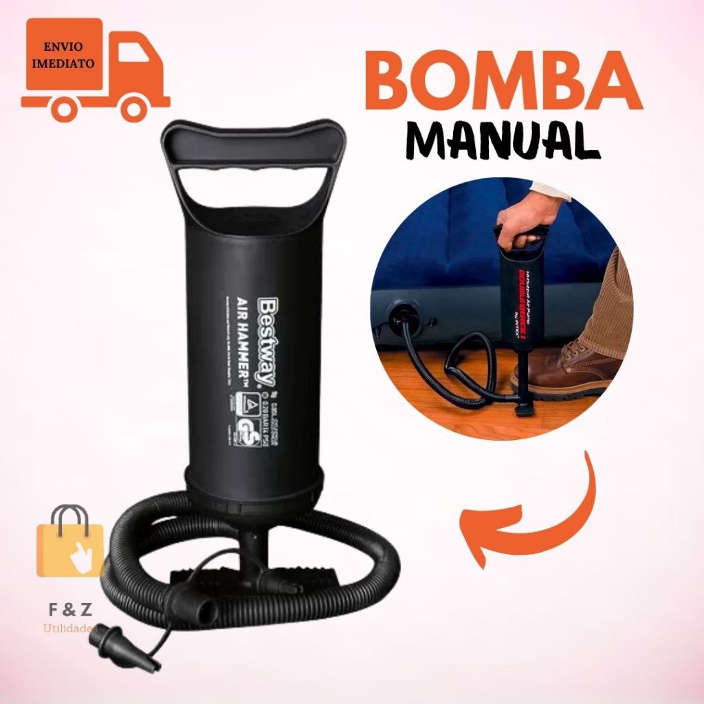 Bomba De Ar Manual Para Infláveis Com 2 Bicos Encher Inflar Piscina ...