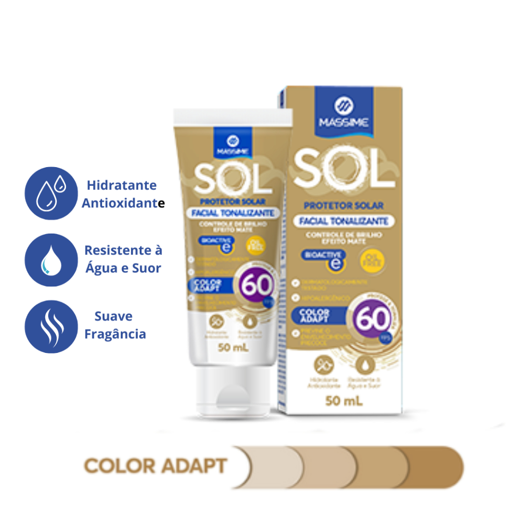 Protetor Solar Facial Fps 60 - Com Cor Para Todo Tom De Pele - Massime ...