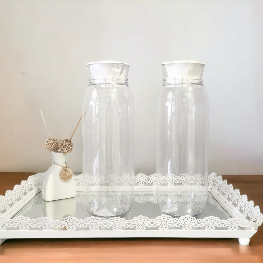 Kit 2x Jarra Plástica Transparente 1400ml com Tampa Bico Ergonômico Resistente 1.4 litro ...