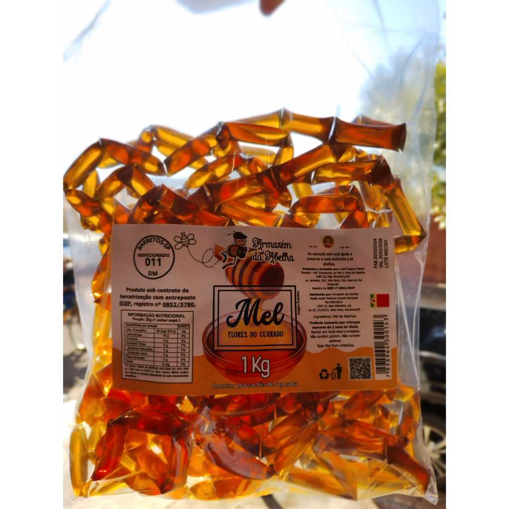 Sachê de Mel Puro - Pacote 1 kg (250 Sachês) | Shopee Brasil