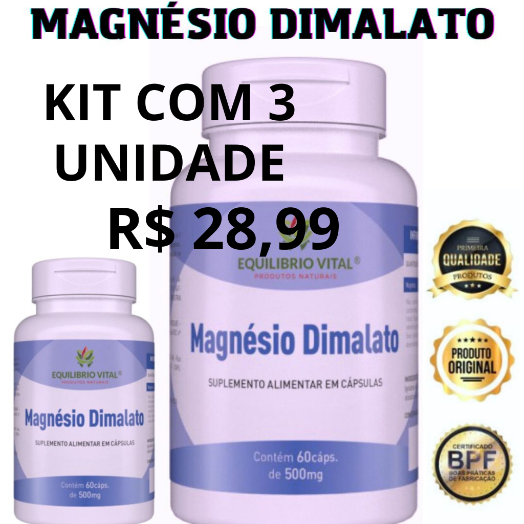 Magnesio Dimalato 480 mg 60 capsulas Equilibrio Vital Kit com 3 | Shopee Brasil