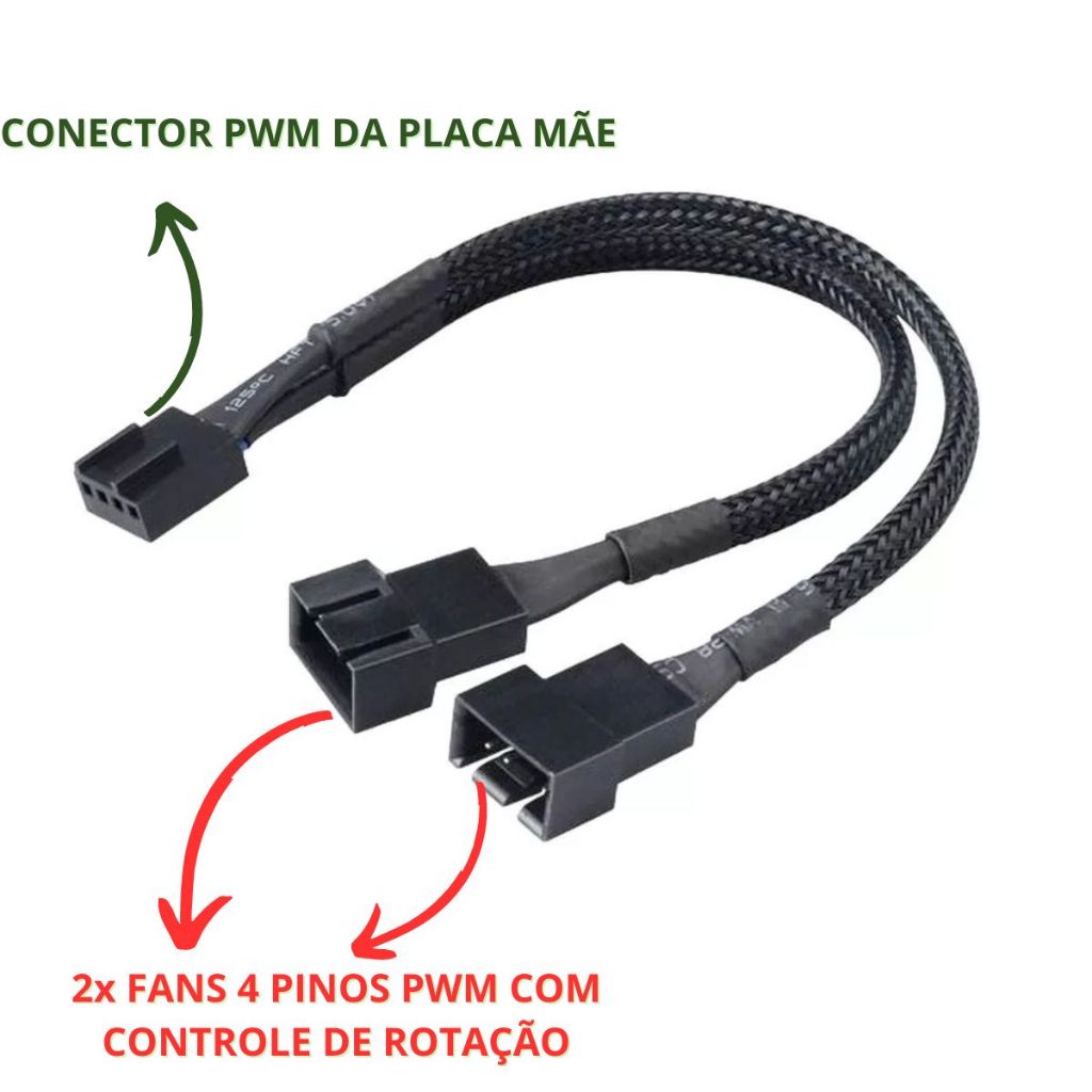 Splitter Fan Cooler PWM 4 Pinos Cabo Divisor Y 1 para 2 Fans Controle ...